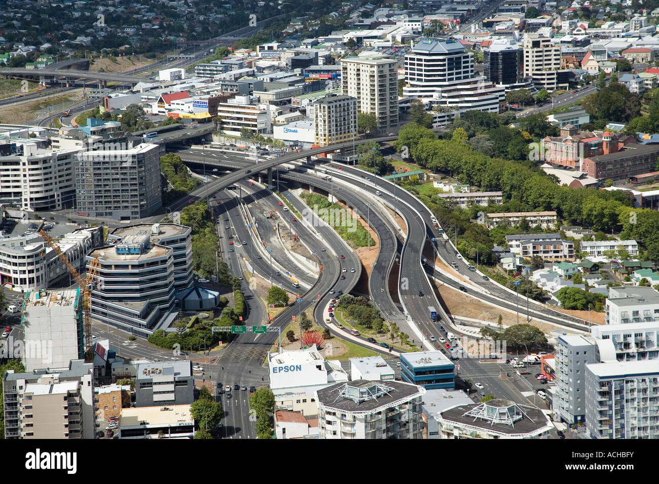 Motorways viewed from Skytower Auckland North Island New Zealand Stock ...