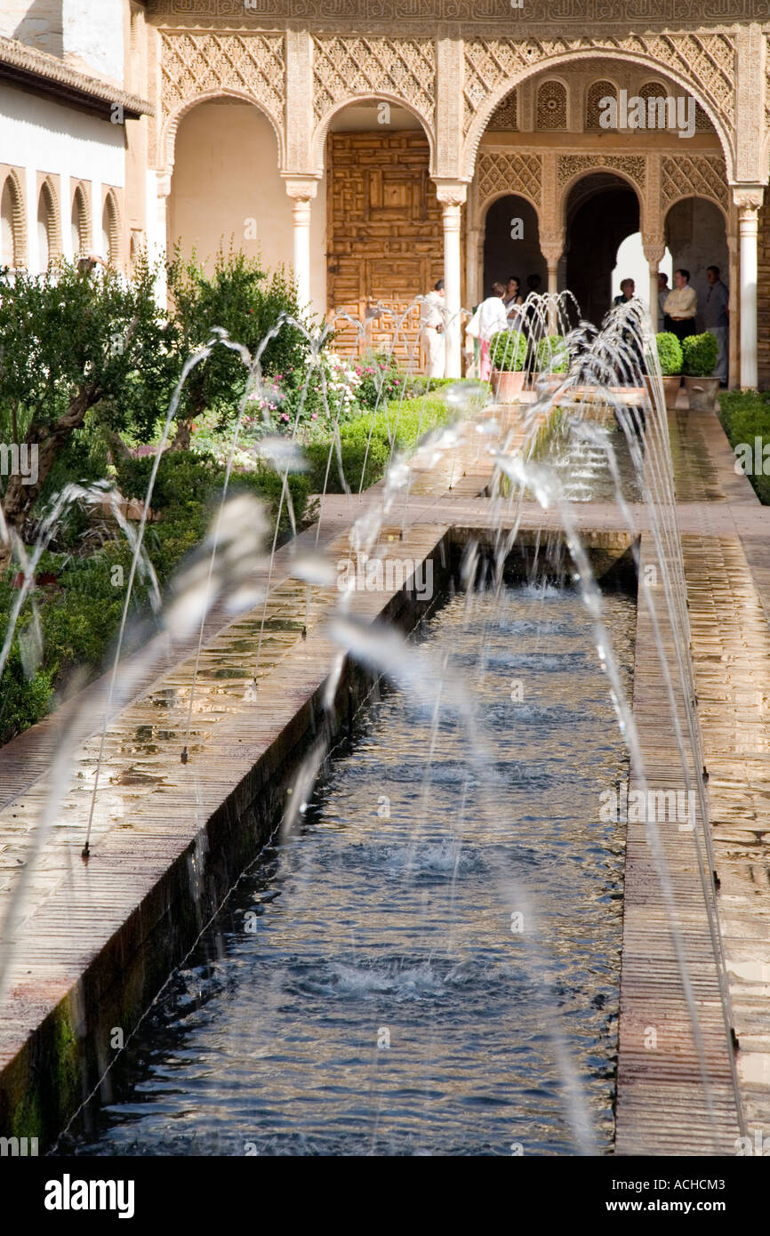 Fountains in the Water Garden Courtyard of the Generalife palace of the ...