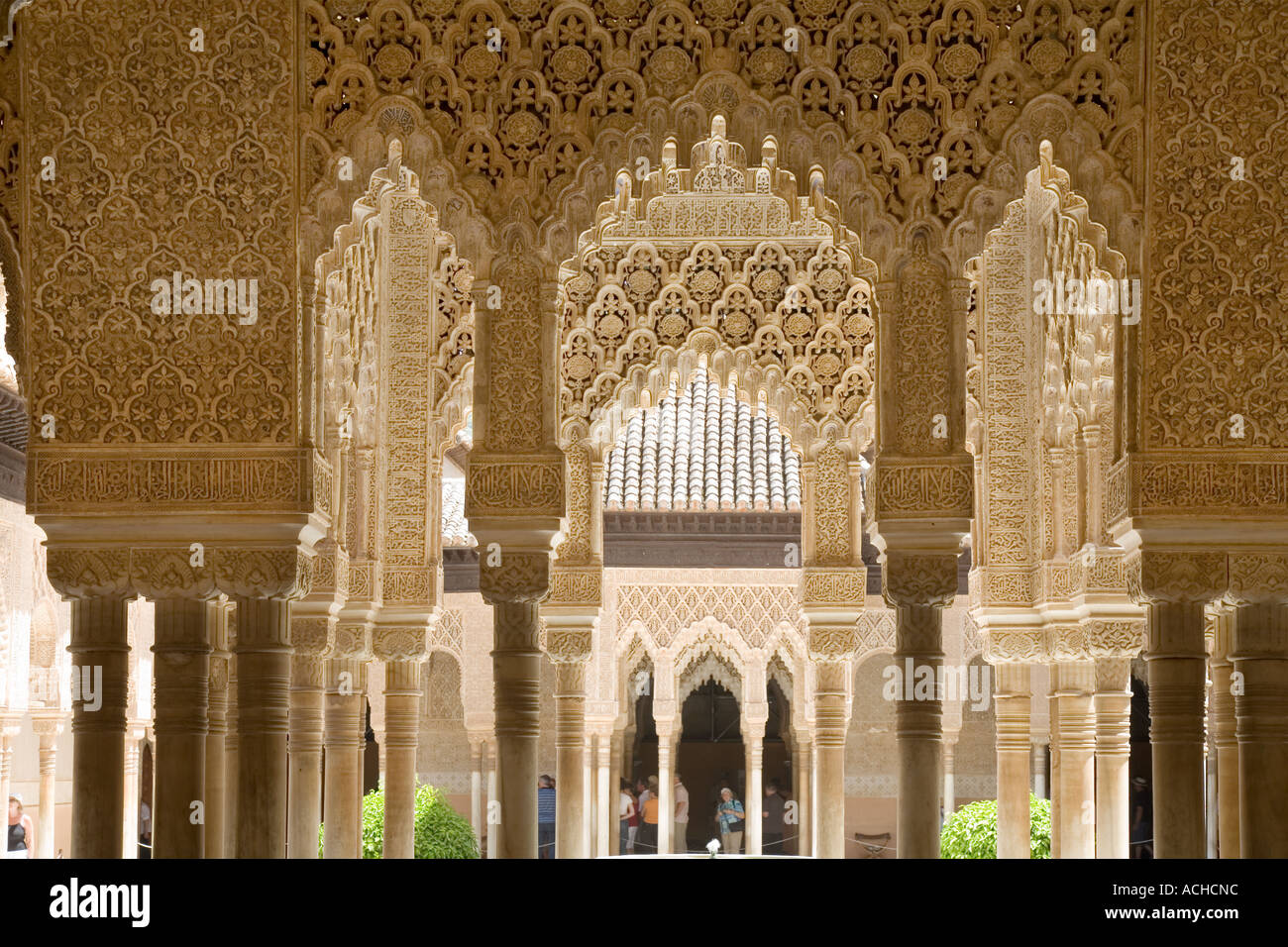 The Courtyard of the lions - detail of wall carving decorations in ...