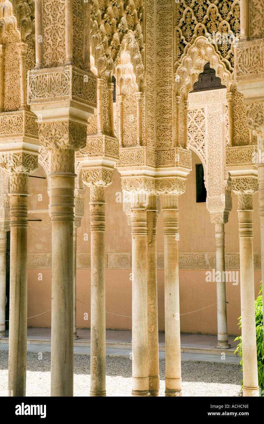 The Courtyard of the lions - detail of wall carving decorations in ...
