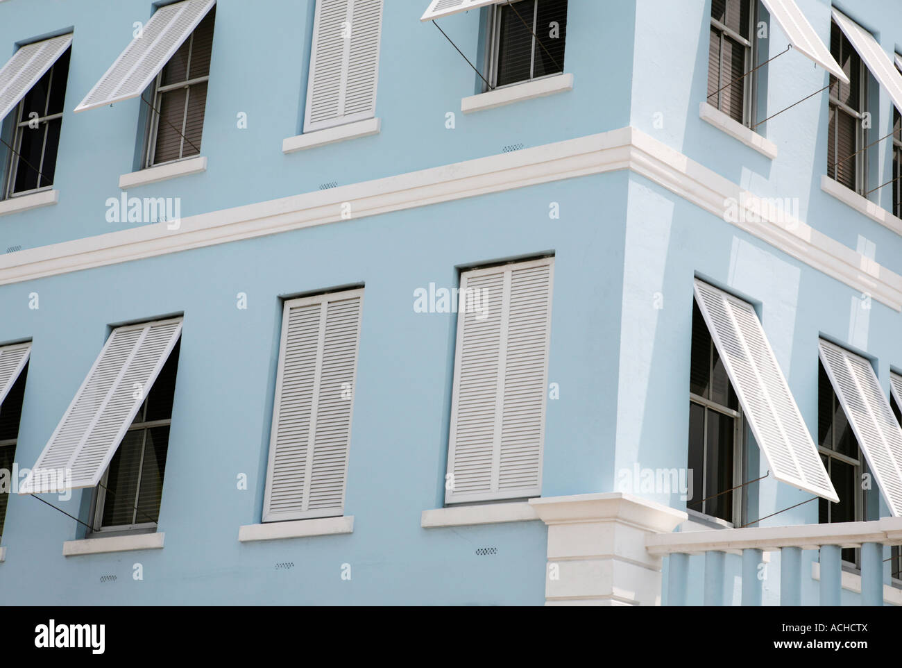 Town Centre architecure in Hamilton capital of Bermuda with colourful ...