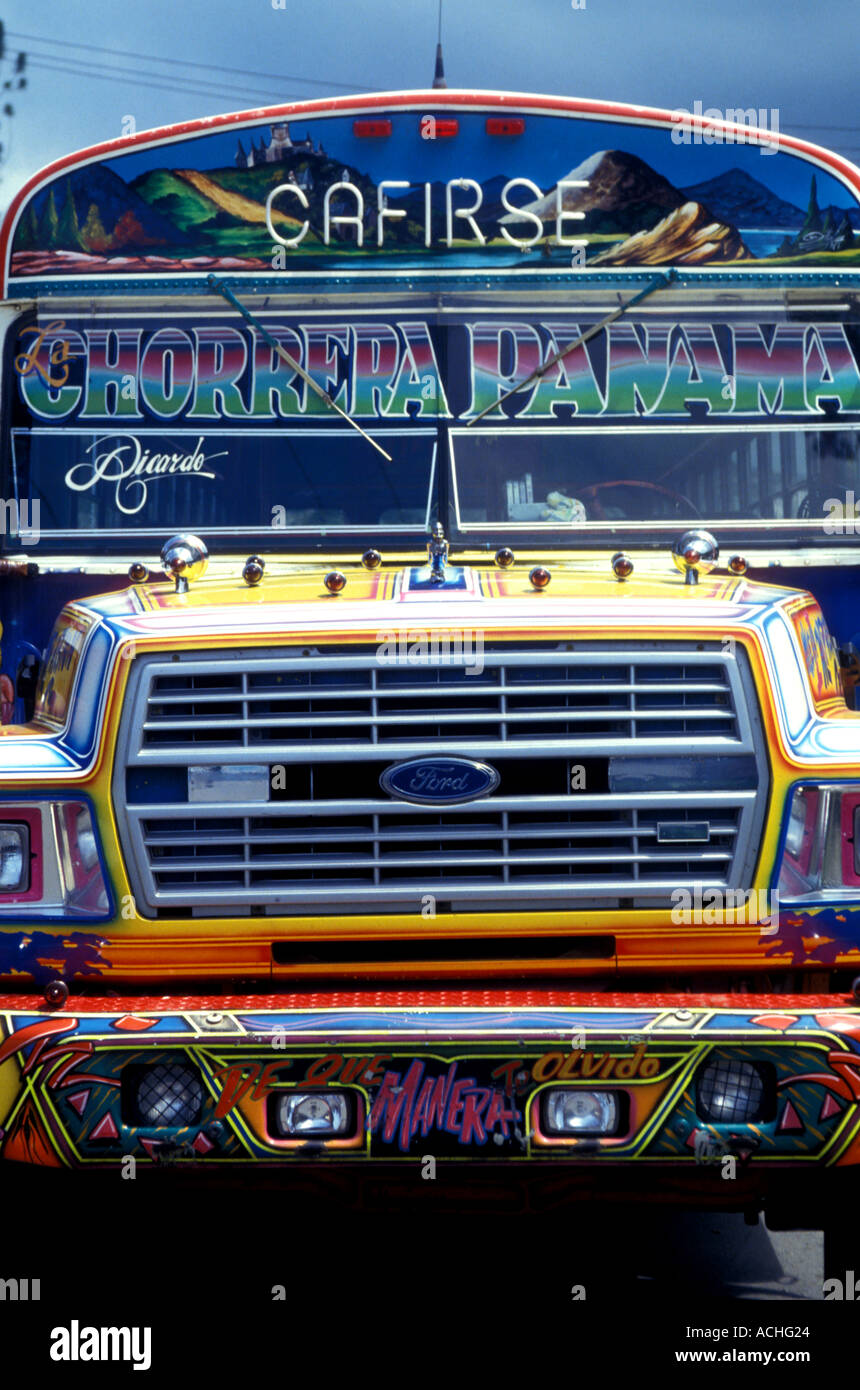 Panama Panama City Central America Front of colorful passenger bus ...