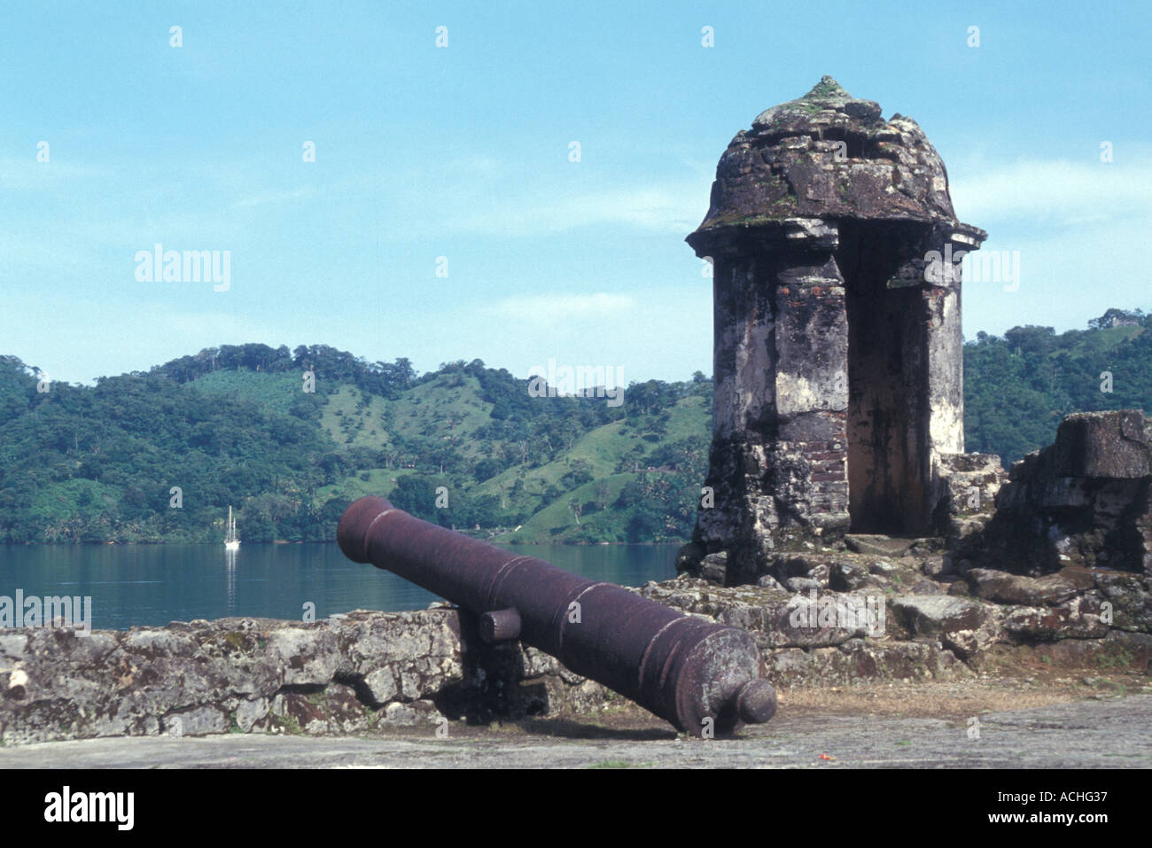 Panama Portobello Caribbean Coast Fort Santiago Overview cannons guard ...
