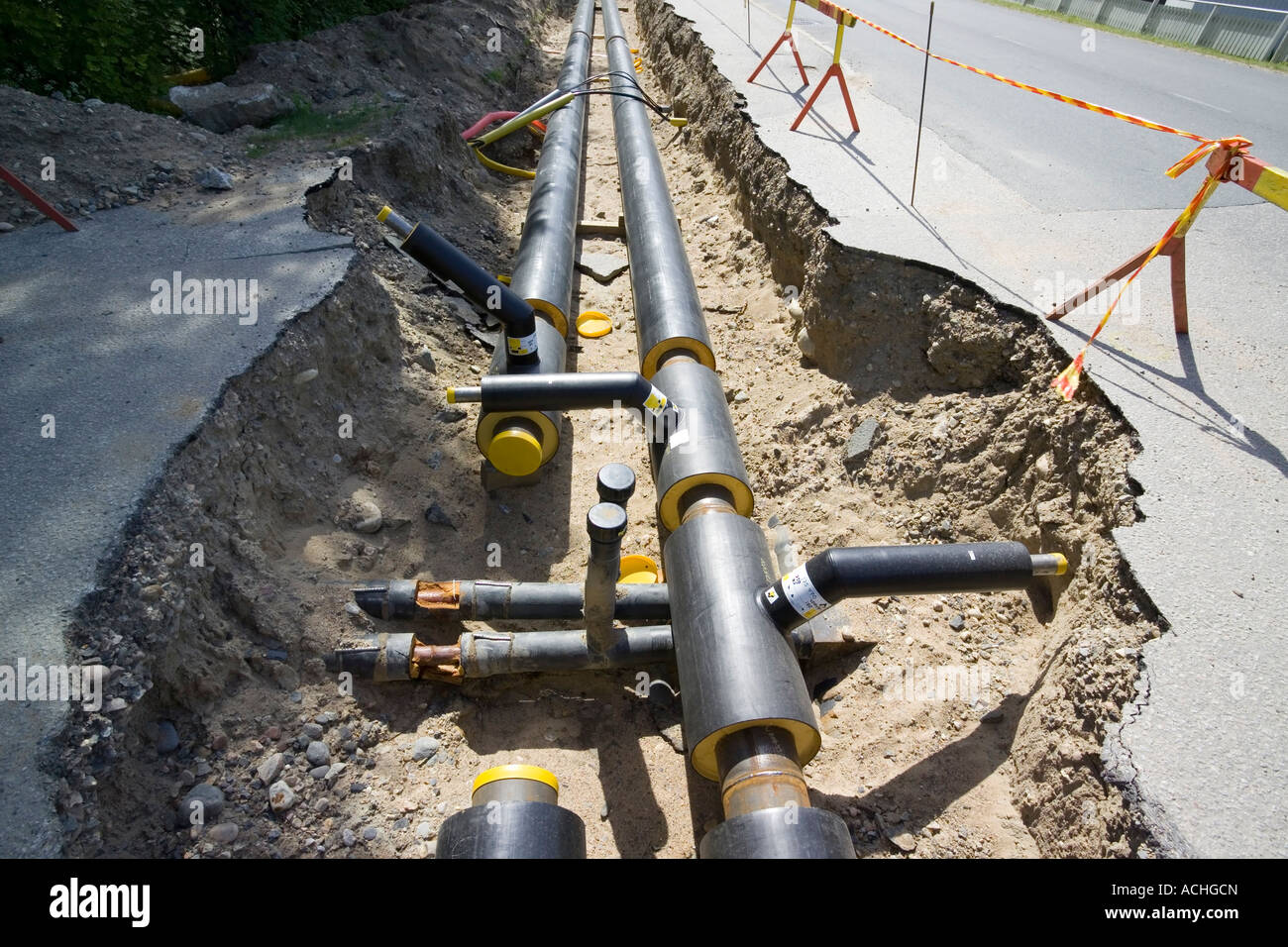 Insulated pipes for heated water between heat plant and households ...