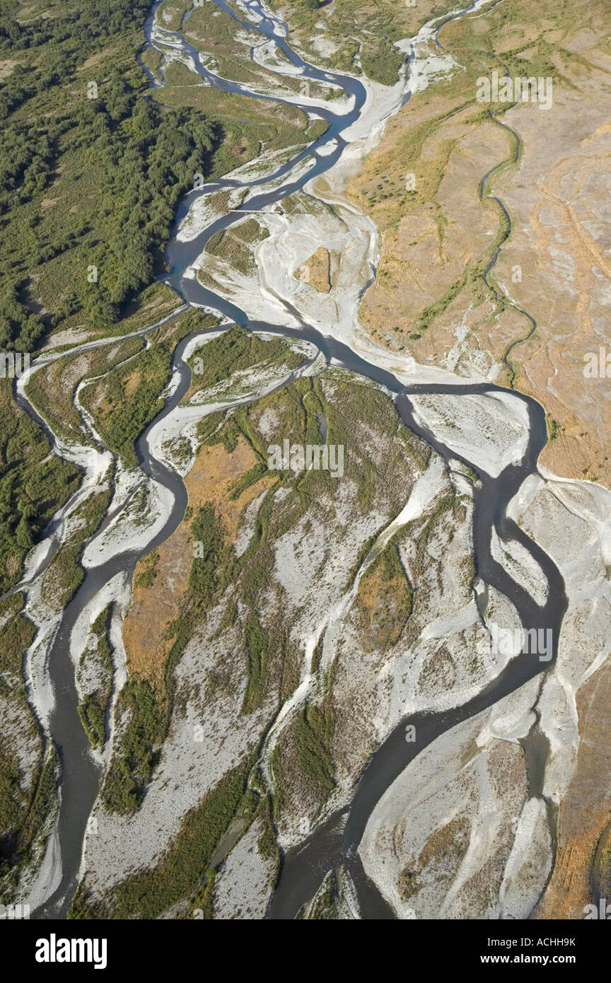 Ahuriri River near Omarama North Otago South Island New Zealand aerial ...