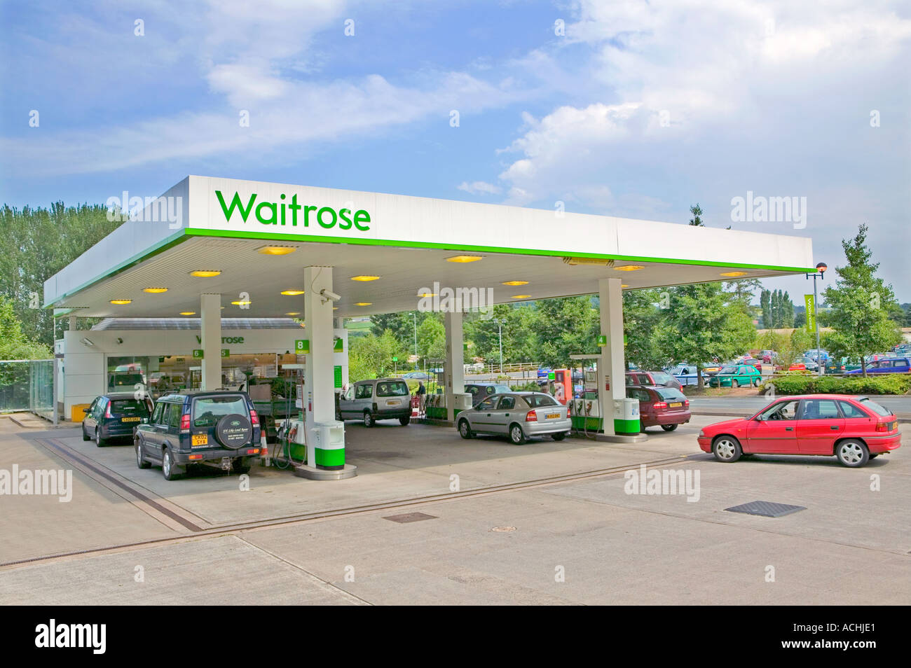 Cars filling with petrol at Waitrose supermarket filling station ...