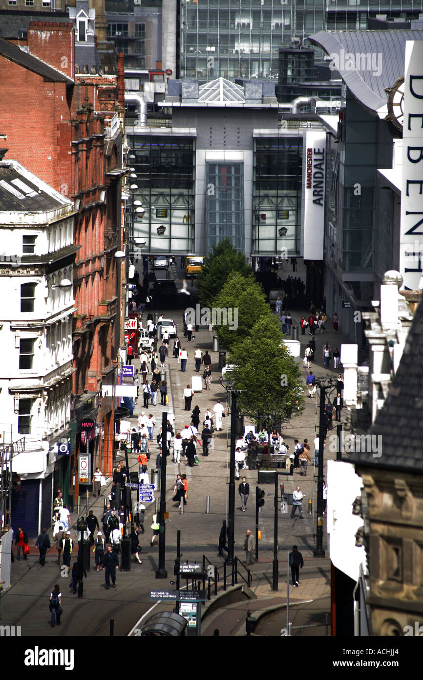 Aerial view of Market Street Manchester UK which is one of the most ...