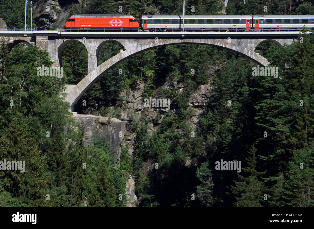 Swiss Federal Railways train crossing Wassen Viaduct, Switzerland Stock ...