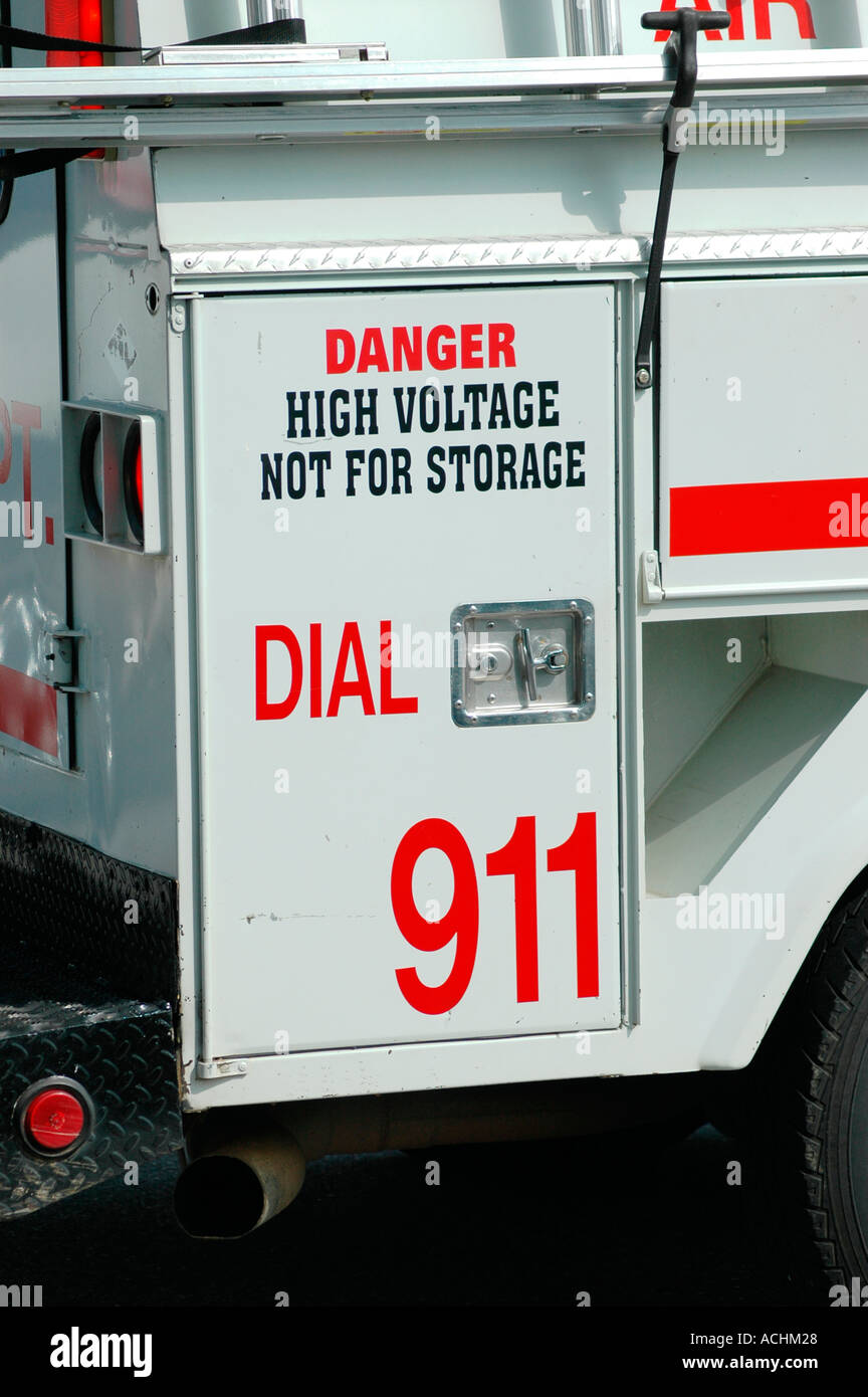 911 call information on fire truck for public safety Danger High ...