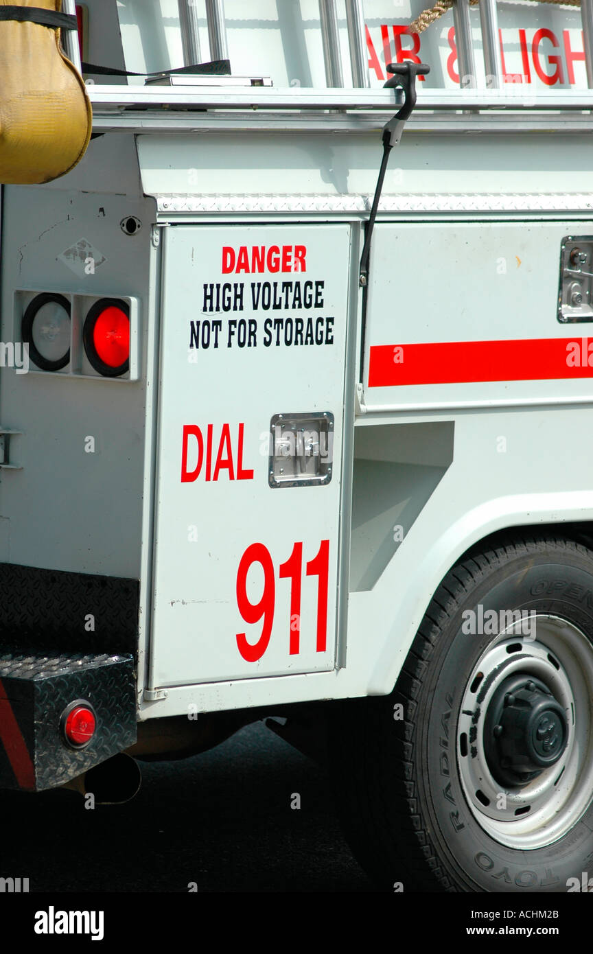 911 call information on fire truck for public safety Danger High ...