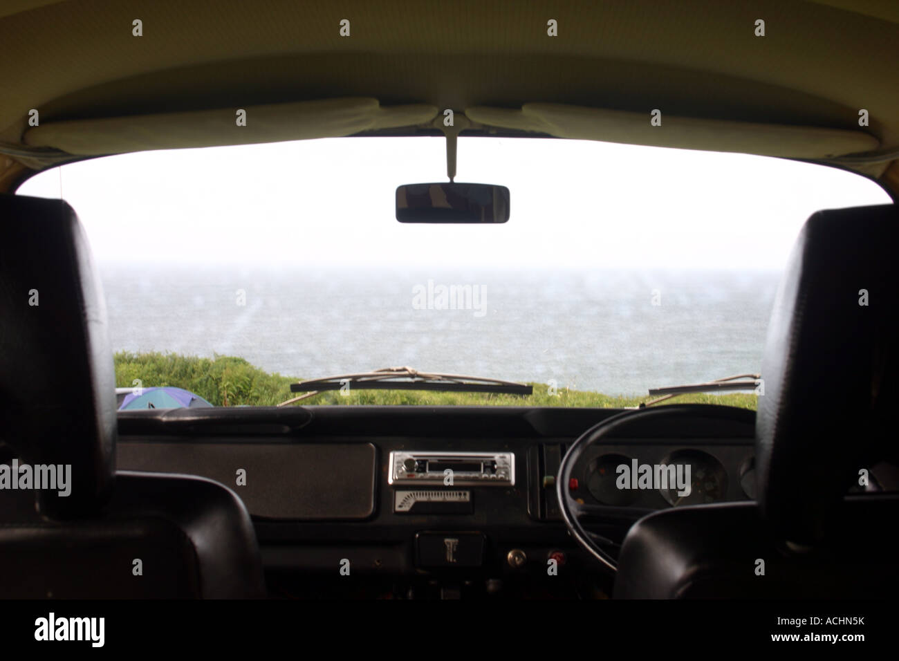 View out the windscreen of a VW campervan Stock Photo - Alamy