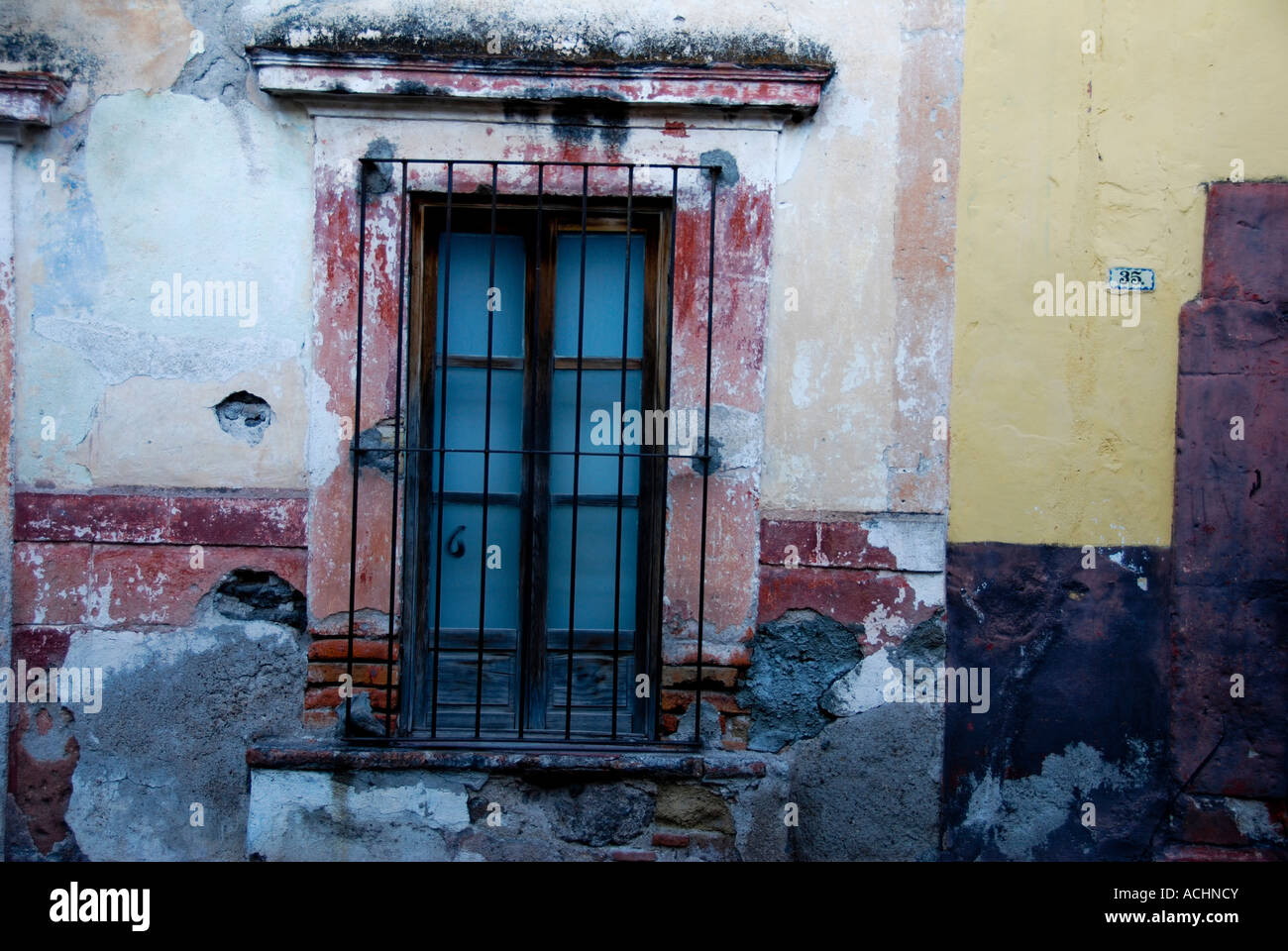 Rustic barred window in San Miguel de Allende Spanish colonial town in ...