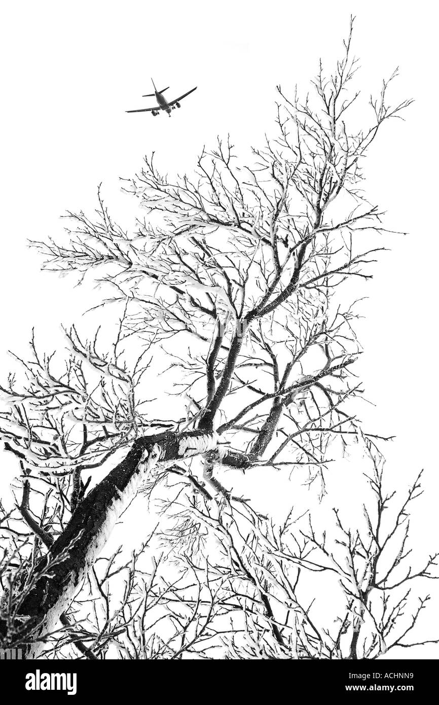 Plane flying in sky airplane Black and White Stock Photos & Images - Alamy