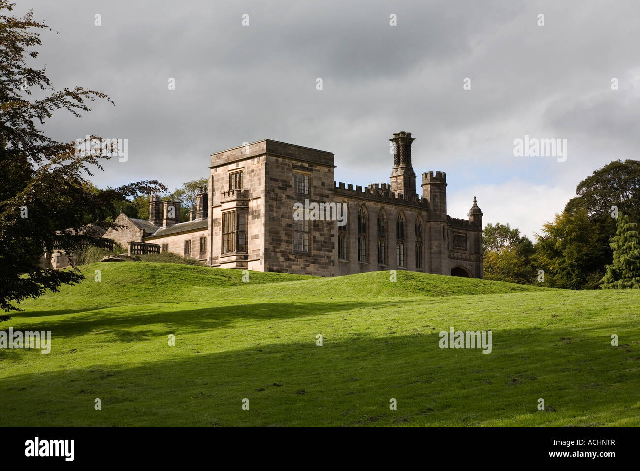 Ilam Hall Staffordshire lit by late afternoon autumn sun Stock Photo ...