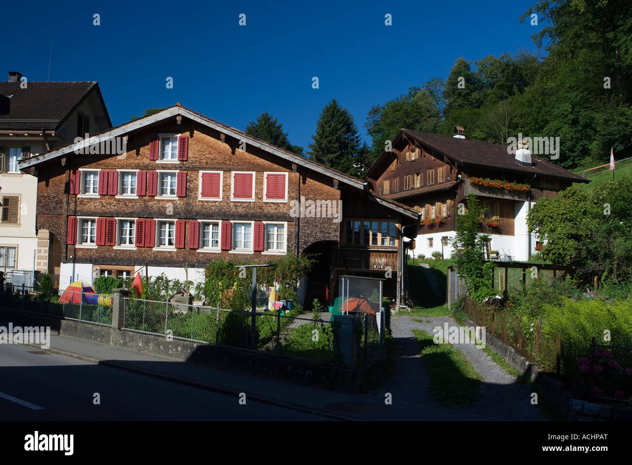 Alpnachstad traditional wooden houses, Central Switzerland Stock Photo ...