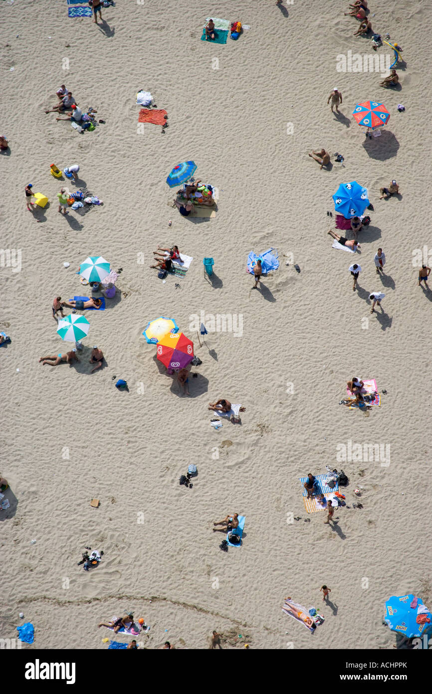 People enjoying the beach aerial Buyukcekmece Southwest of Istanbul ...