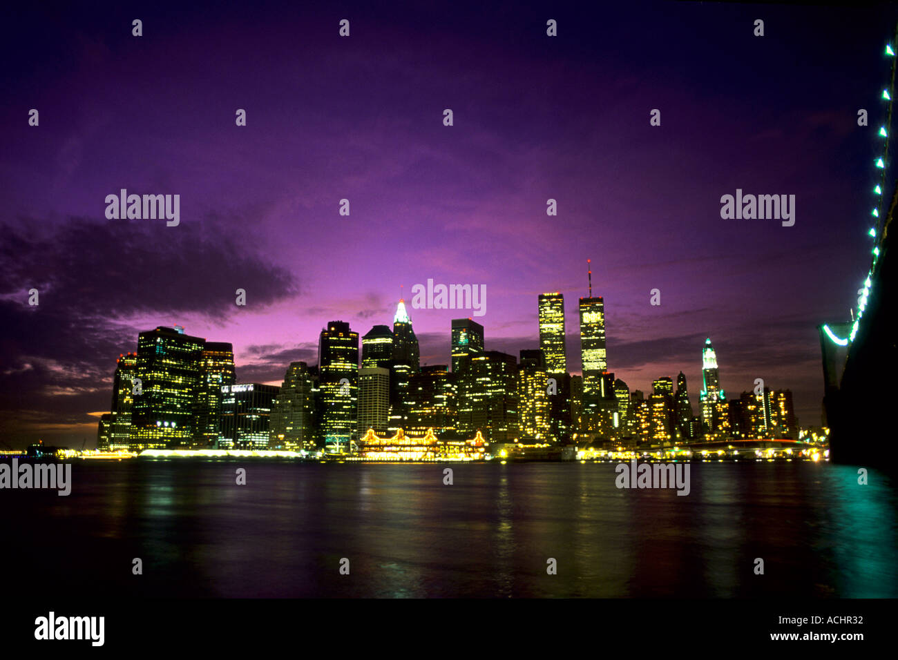 Beautiful night shot of New York City skyline in 2001 by Brooklyn ...