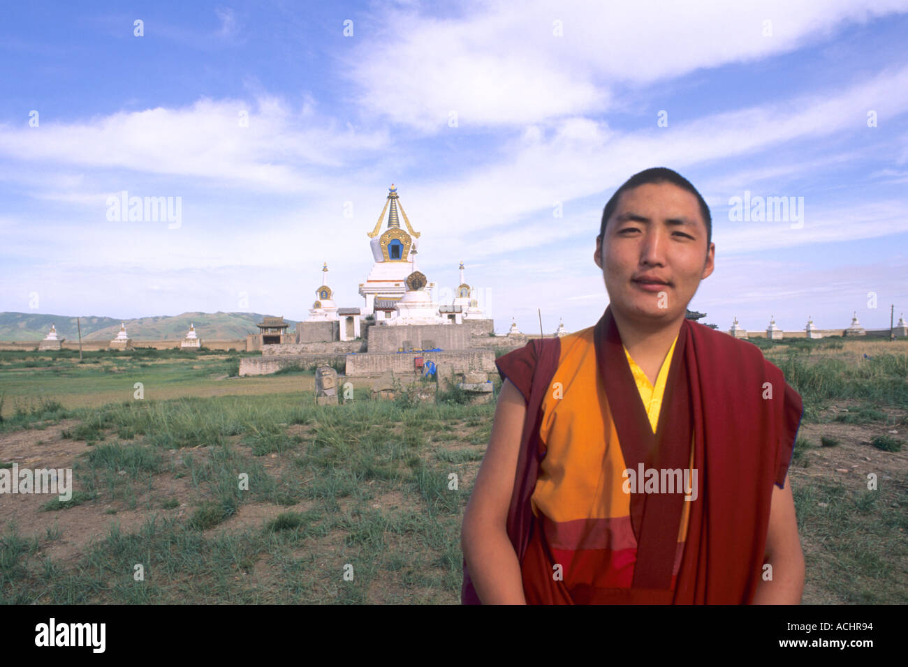 Monk Near Sacred Stupas at Erdene Zuu Monastery 1586 in Mongolia Stock ...