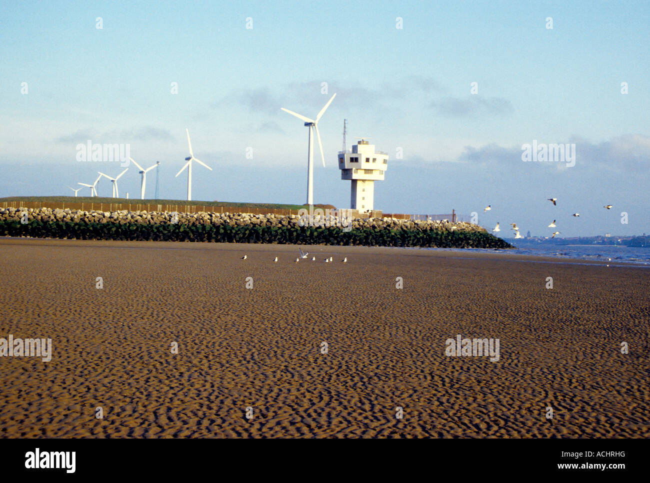 Wind turbines, wind farm, Waterloo Beach, Liverpool, UK Stock Photo - Alamy