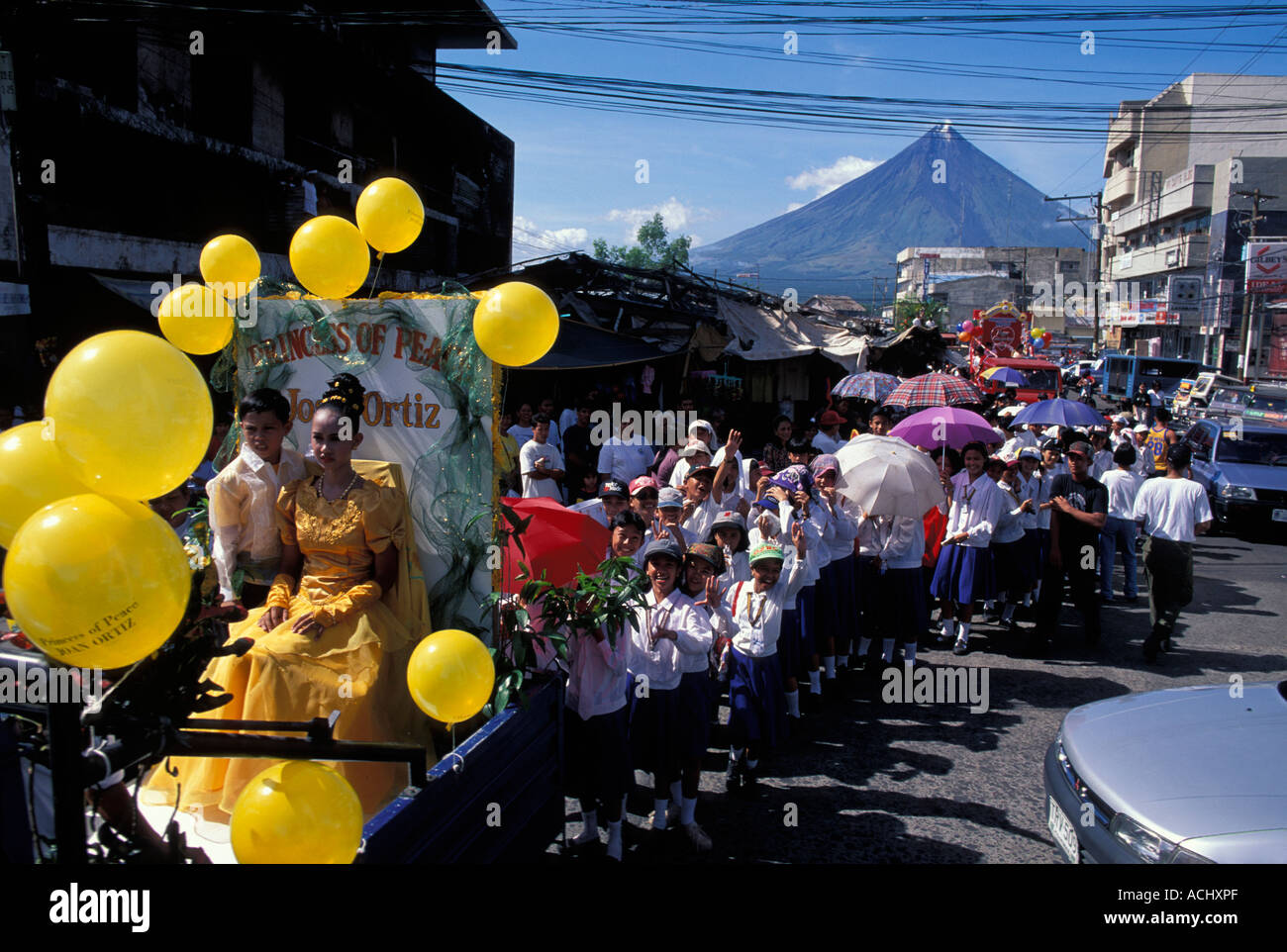 Philippines St Valentines Day Parade near Mayon Volcano in Legazpi on ...