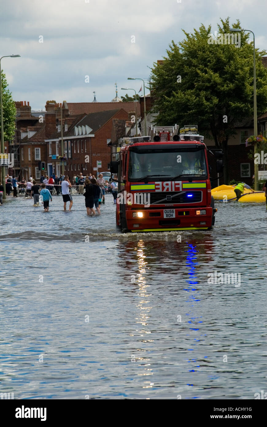 Fire Engine in Flooded Street Stock Photo - Alamy