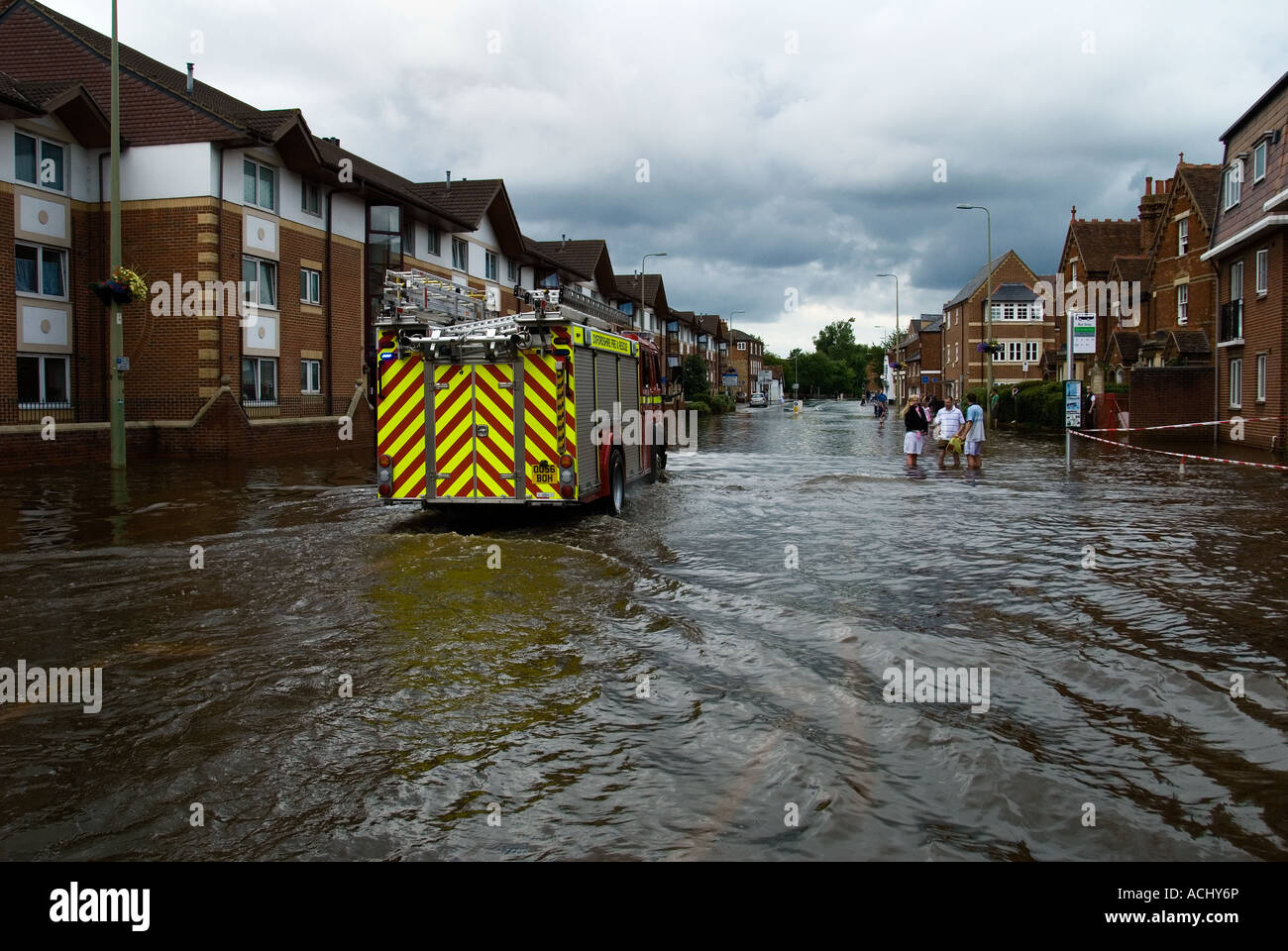 Fire Engine in Flooded Street Stock Photo - Alamy