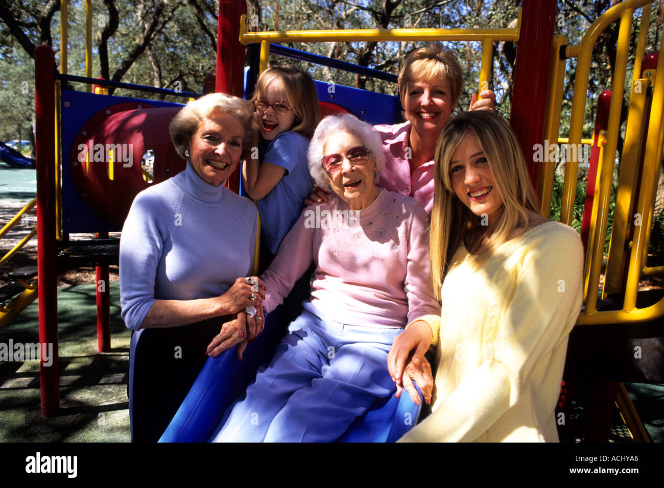 Colorful authentic family portrait of five generations ages 97 72 48 25 ...