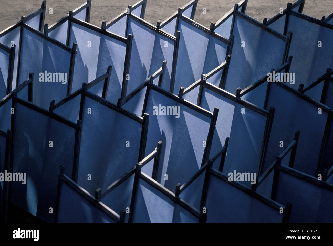 Thailand Bo Sang Detail of drying rice paper panels in afternoon sun at ...