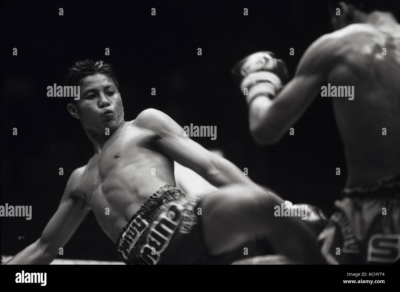 Asia Thailand Bangkok Thai Kick Boxers fight during Muay Thai match at ...