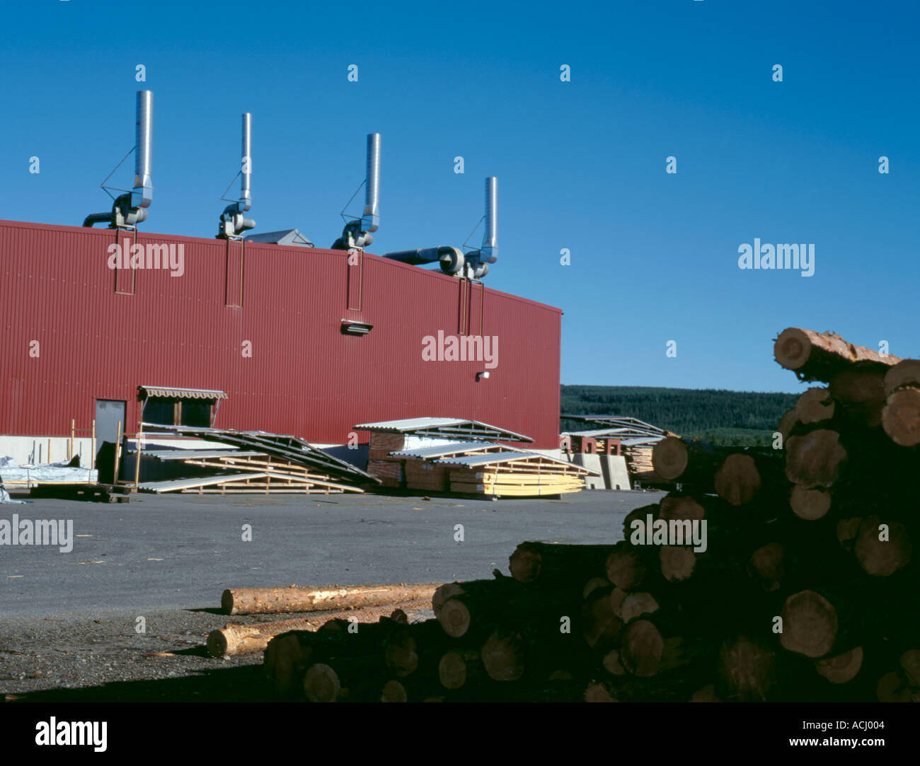 Modern timber processing plant near Lycksele, Västerbottens Län, Sweden ...