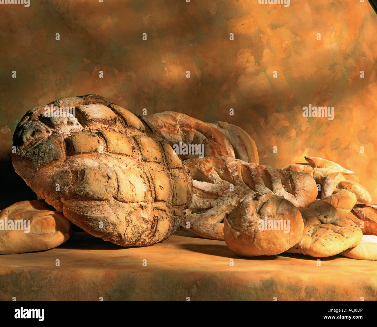 Composition bread bread roll yellow and brown background Stock Photo ...