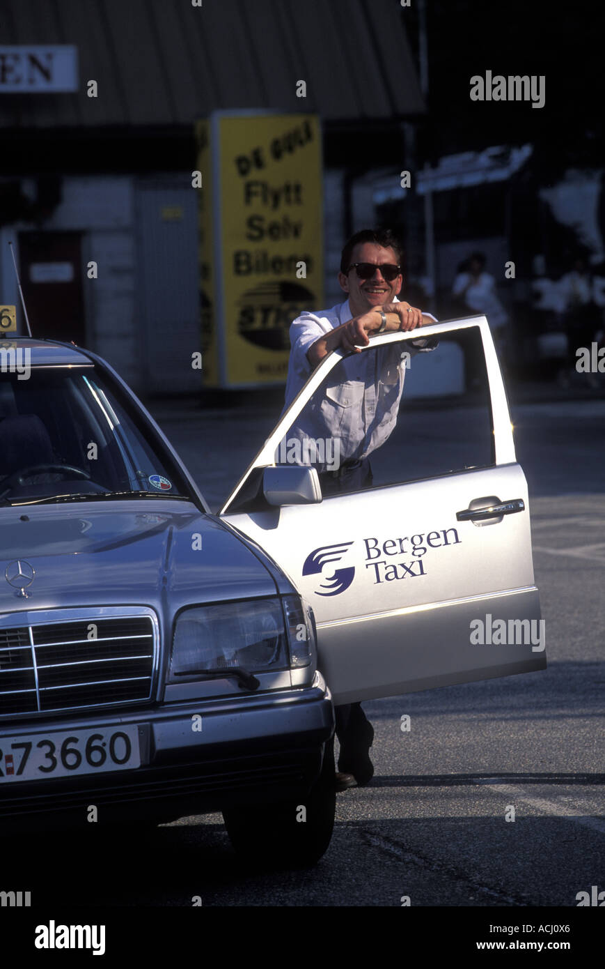 Europe Norway Taxi cab driver in downtown Bergen Norway Stock Photo - Alamy