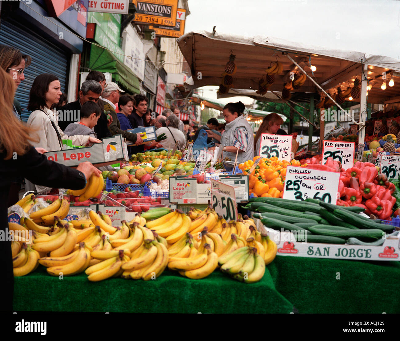 traditional local london food market in Fulham London showing the local ...