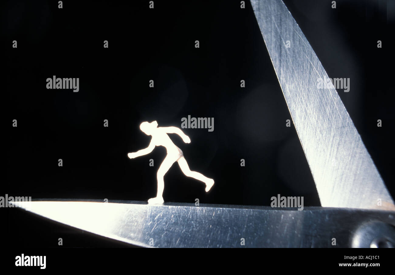 woman running on the blade of scissors Stock Photo - Alamy
