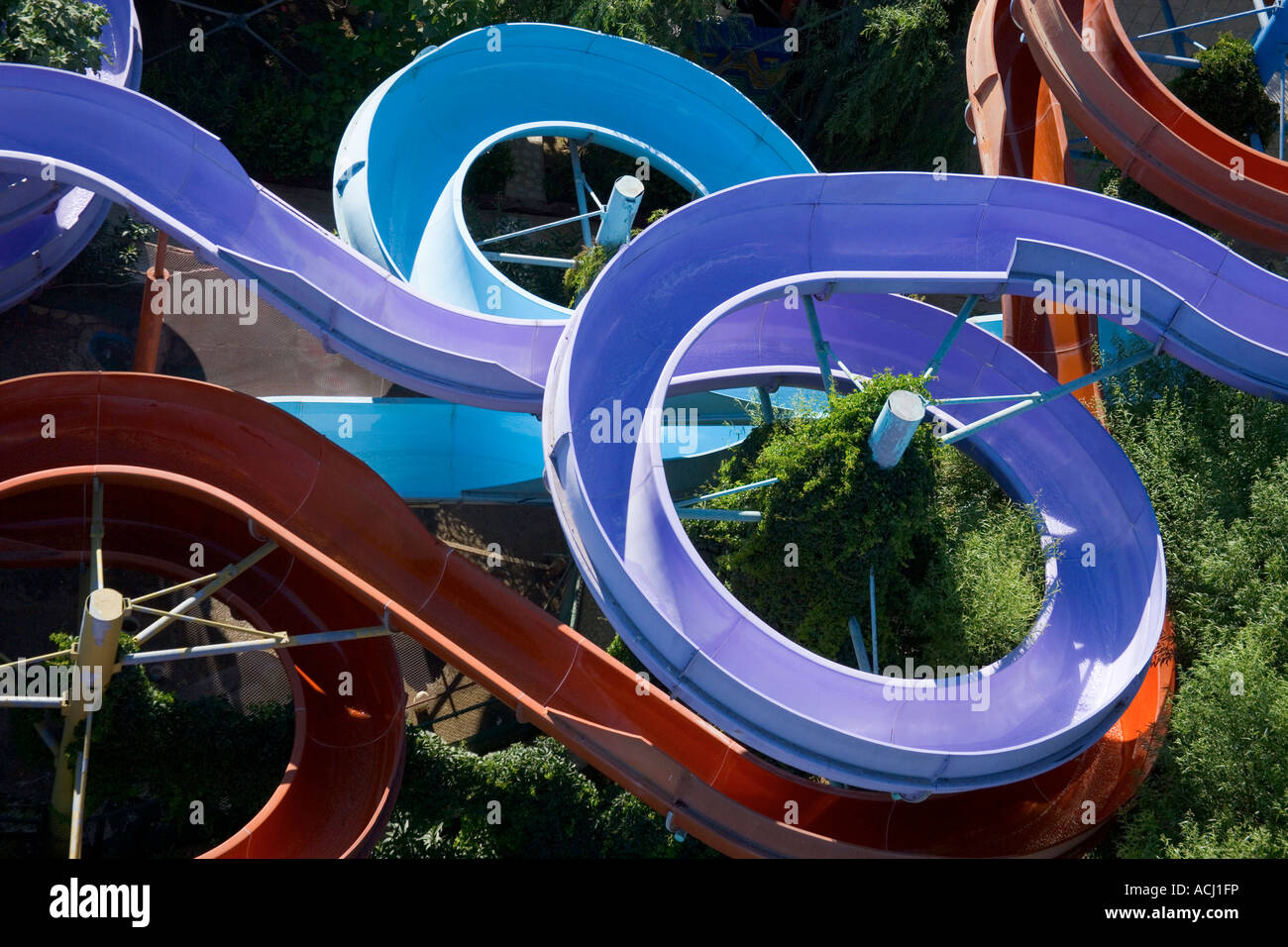 Colorful water slides of an aqua park in Buyukcekmece aerial Southwest ...