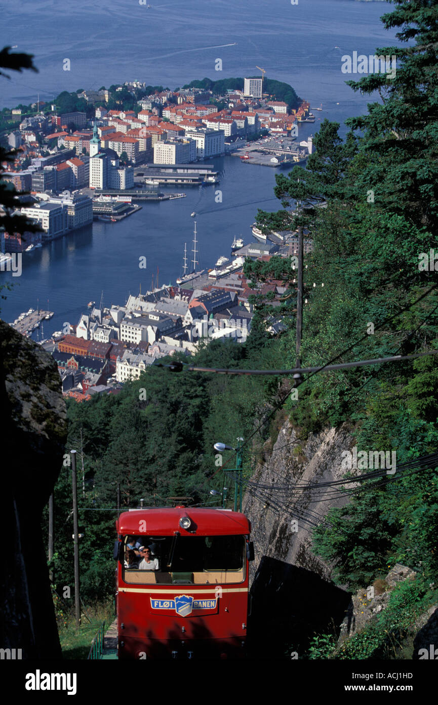 Europe Norway Funicular train climbs above Bergen toward the top of ...