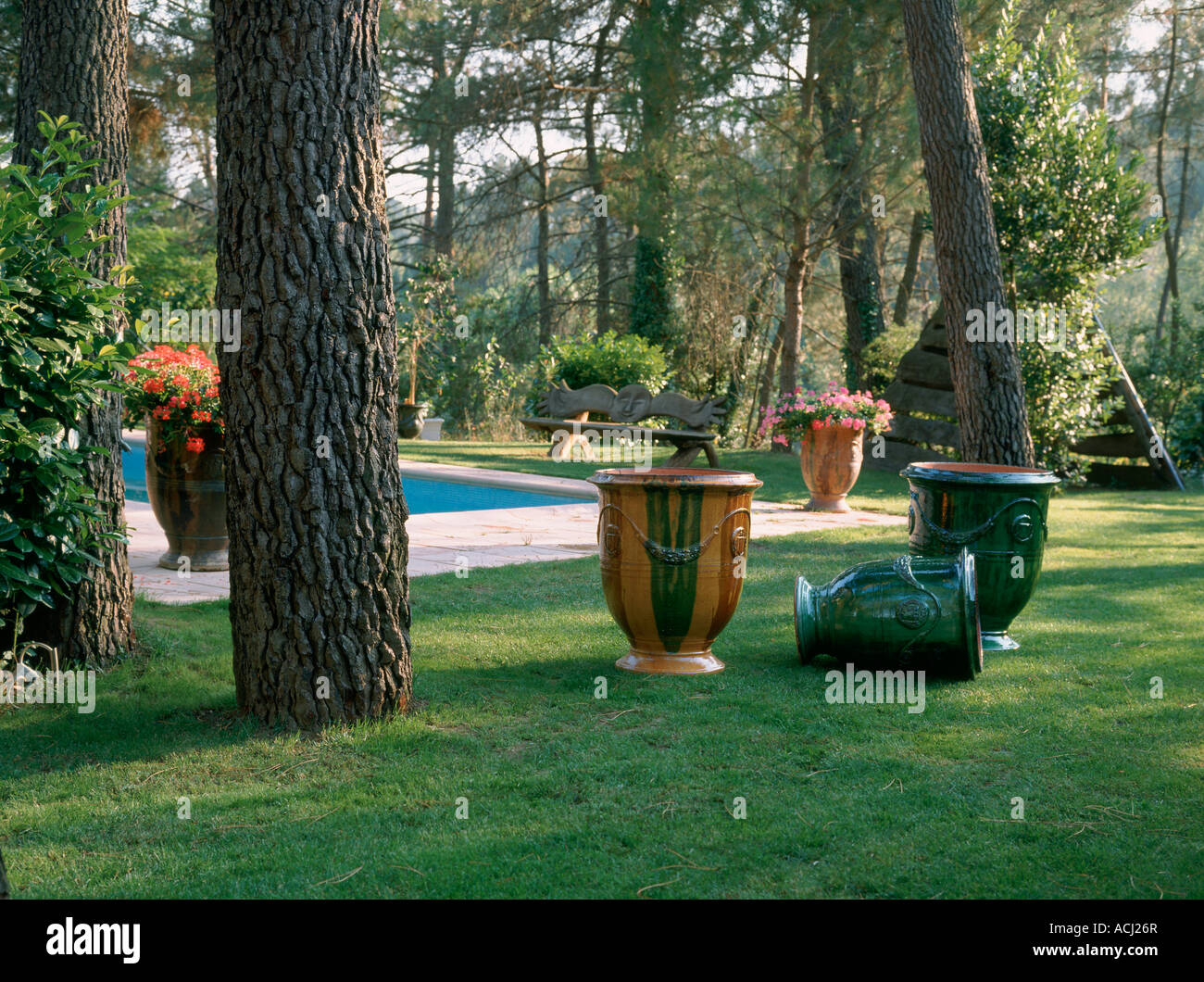 Garden in summer trees swimming pool Stock Photo - Alamy