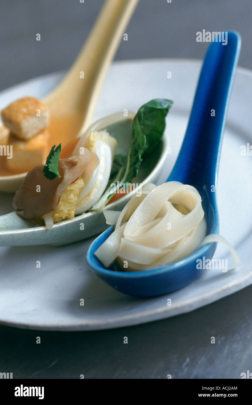 3 chinese spoons asian specialities Stock Photo - Alamy