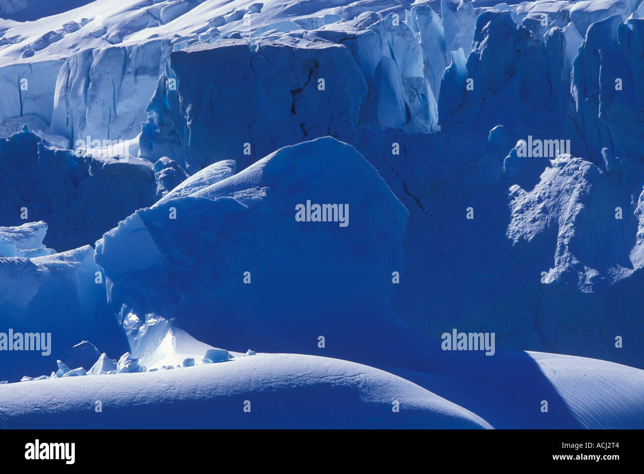 Antarctica Livingston Island Heavily crevassed tidewater glaciers line ...