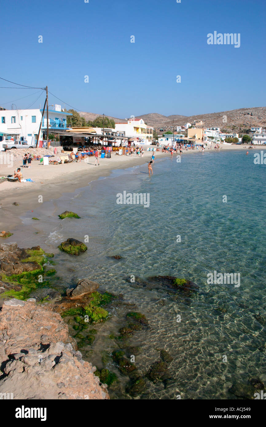 The beach on the Greek island of Pserimos one of the Dodecanese islands ...