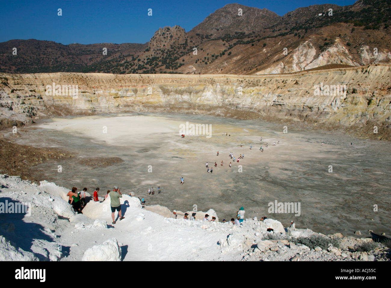 Volcano crater on the Greek island of Nisyros in the Aegean Stock Photo ...