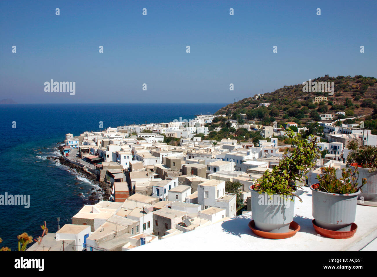 Mandraki town viewed from Monastery on the volcanic island of Nisyros ...