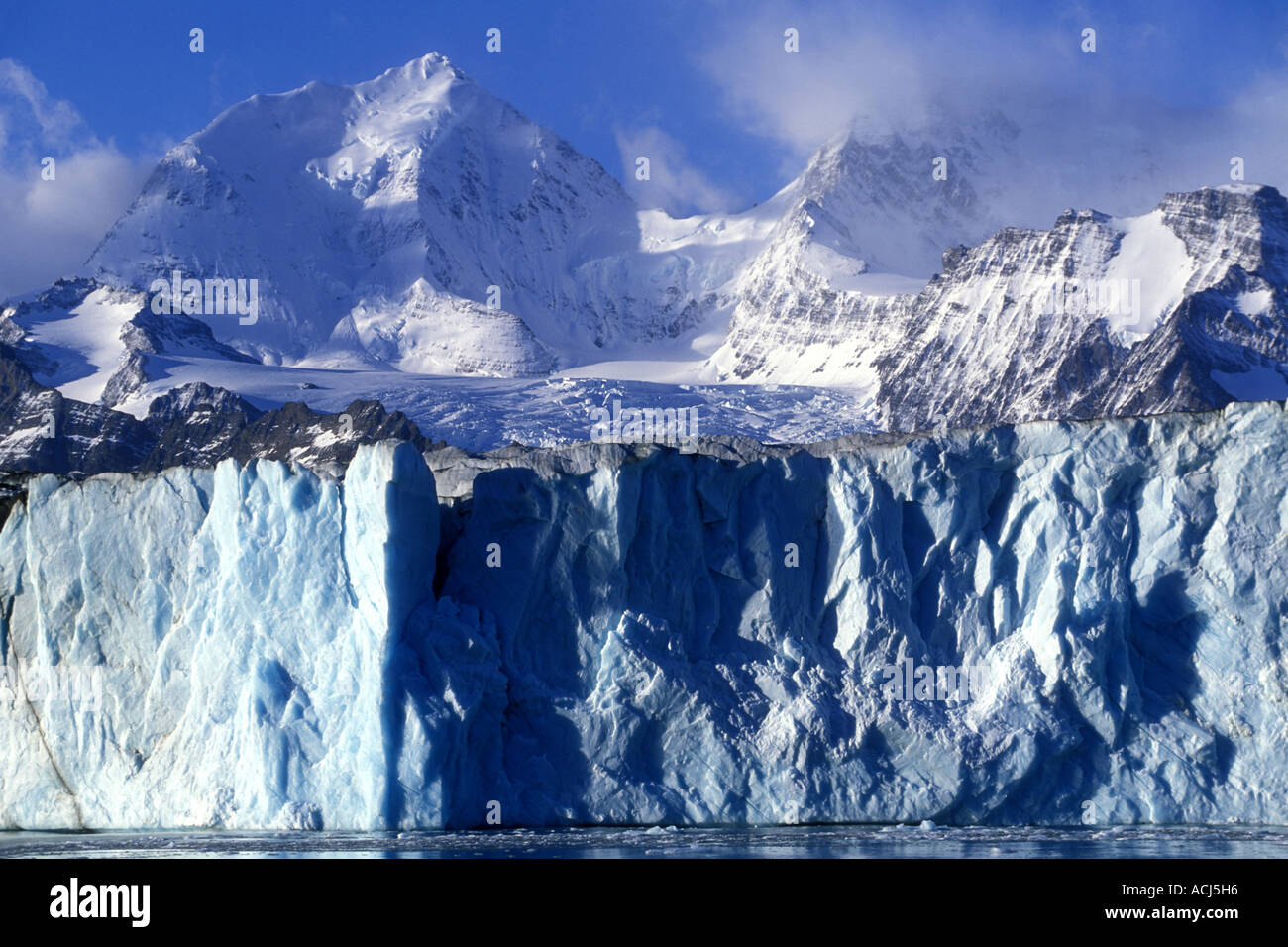 South Georgia Island Morning sun lights blue ice face of Nordenskjold ...