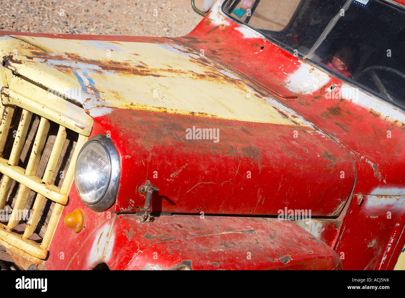 old red truck on dusty road Stock Photo - Alamy