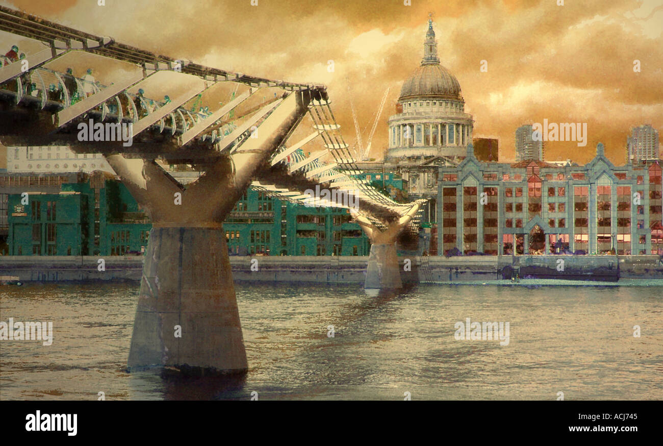 Abstract photograph, St Pauls Cathedral and Millenium Bridge, London UK ...
