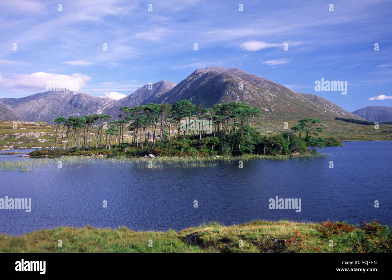 View across Derryclare Lough to the Twelve Bens Mountains, Connemara ...