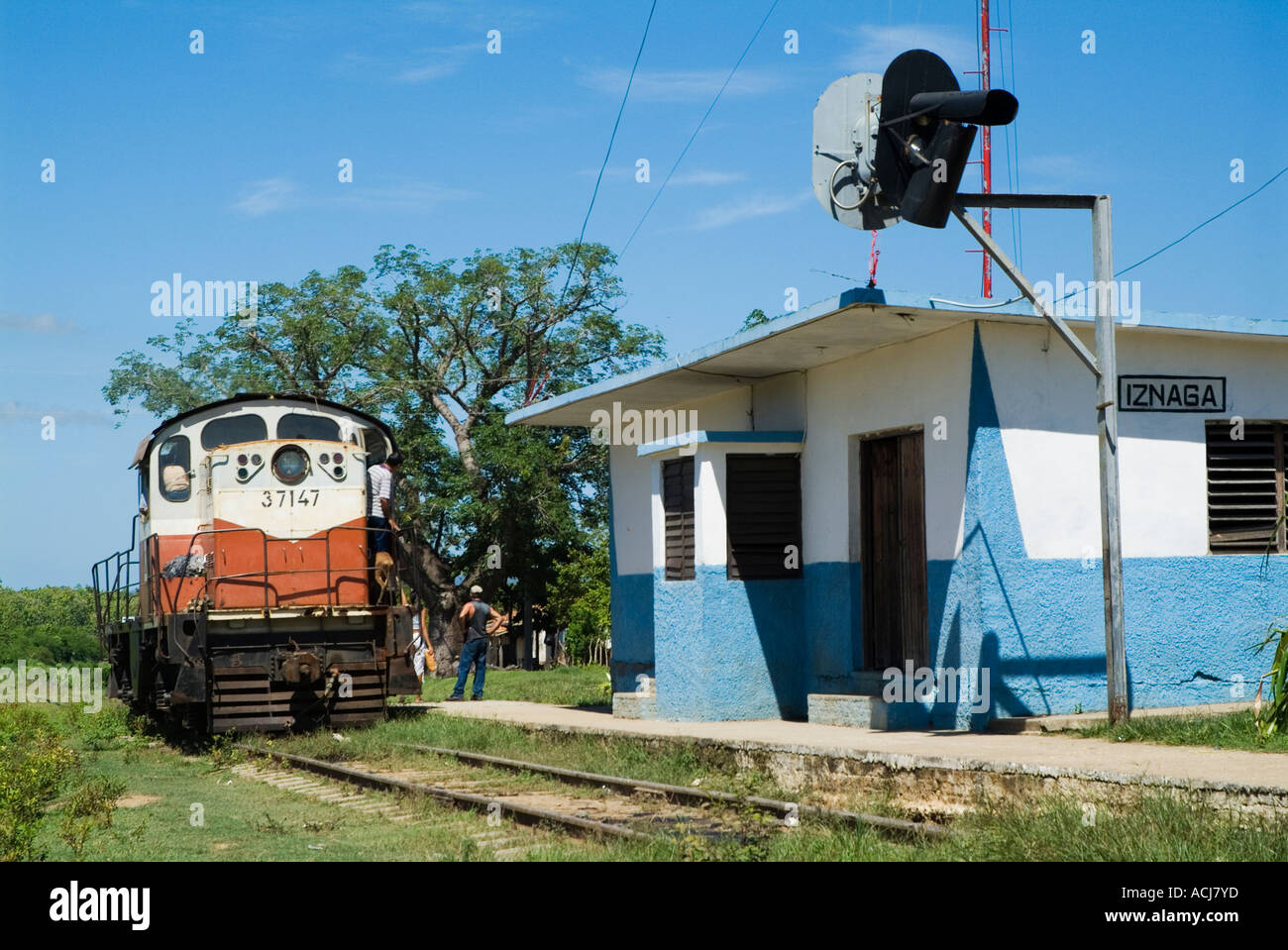 Locomotive at the train station of the old colonial sugar plantation ...