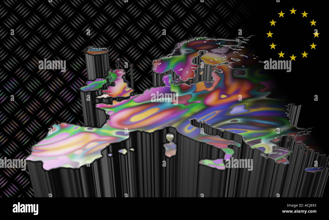 Wild Colors Splattered over Stylized Map of Europe Stock Photo - Alamy