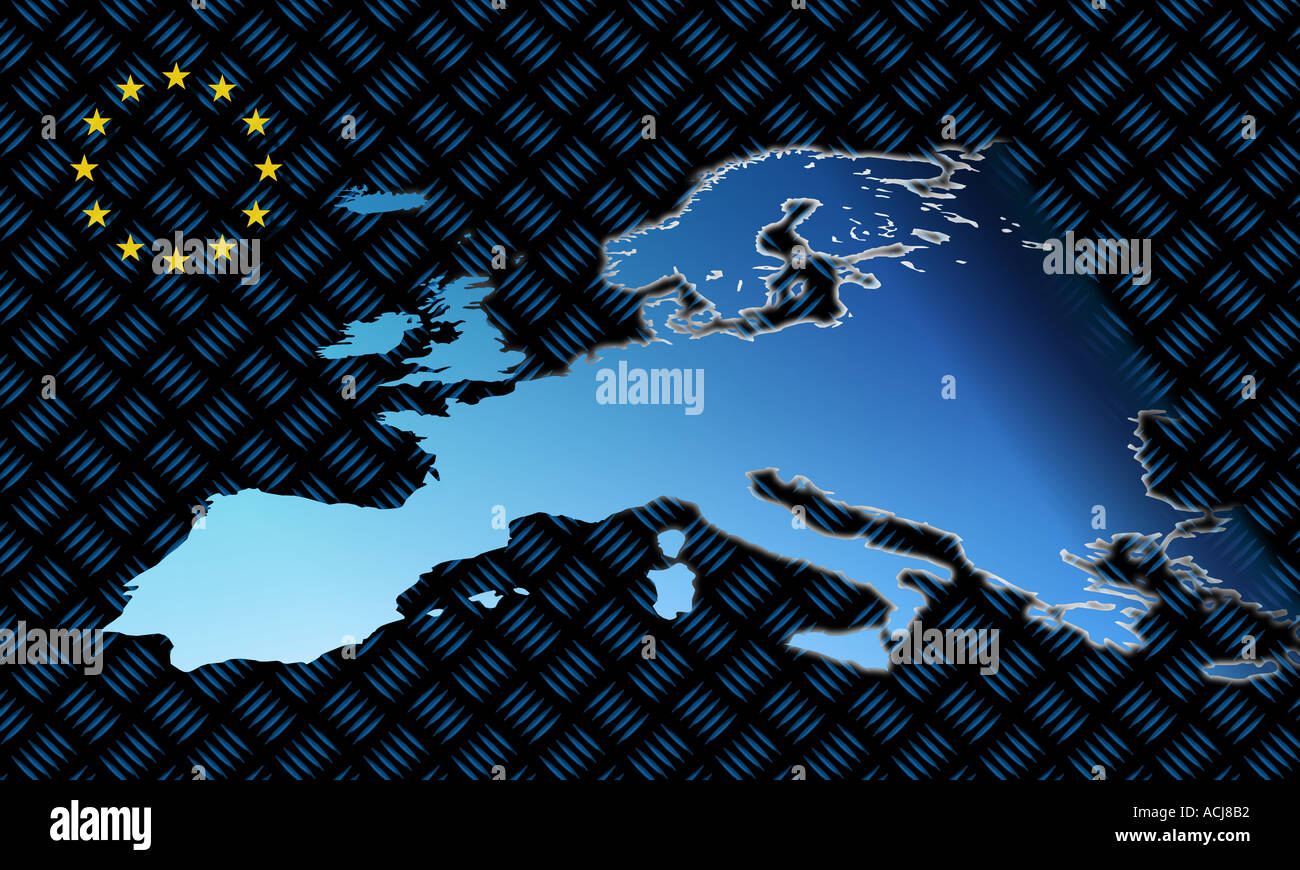 Stylized Map of Blue Europe against Five Bar Pattern Stock Photo - Alamy