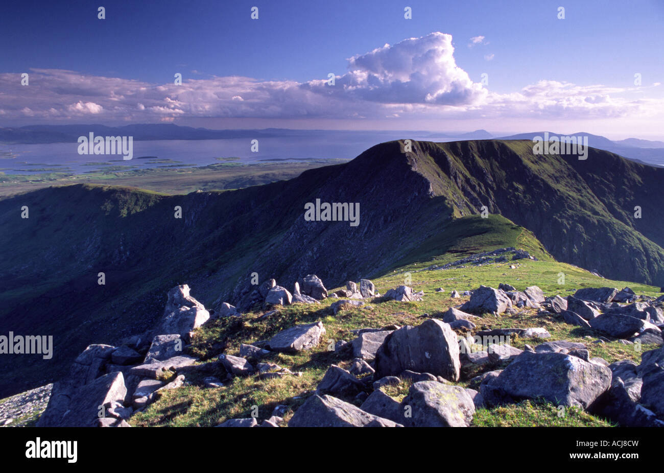 View over Clew Bay and Corranbinna from Glennamong mountain, Nephin Beg ...